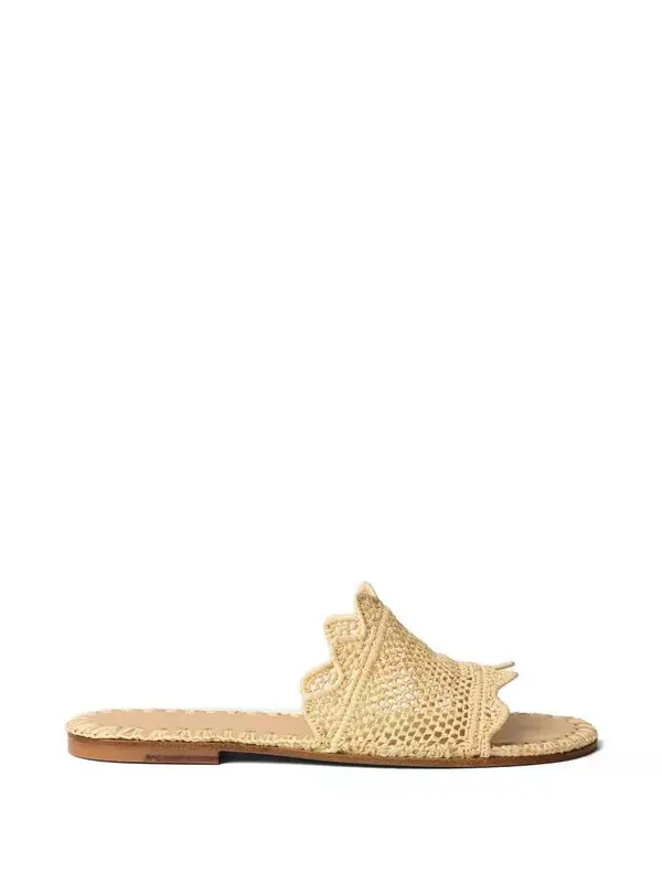 ODISSI Lucia Scalloped Raffia Sandals - Neutrals