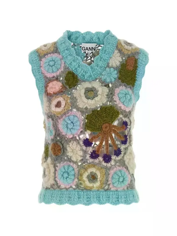 GANNI Floral Crochet Vest - Blue