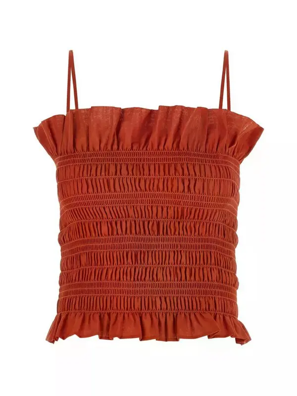 Andamane Suri Smock-stitch Top - Orange