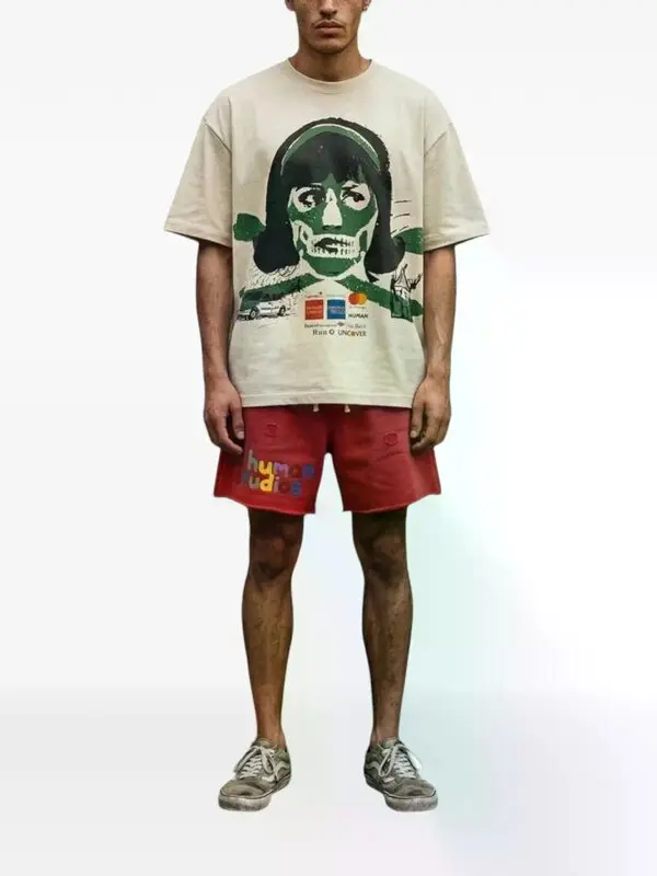 ALL HUMAN Embroidered Distressed Shorts