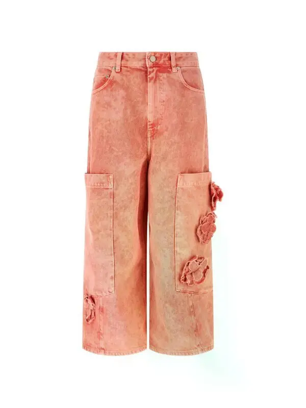 GANNI Floral-appliqué Cargo Jeans - Orange