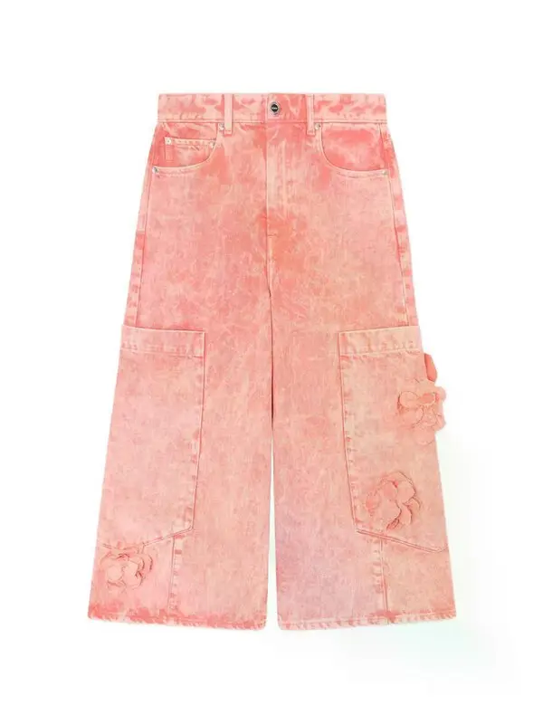 GANNI Floral-appliqué Cargo Jeans - Orange