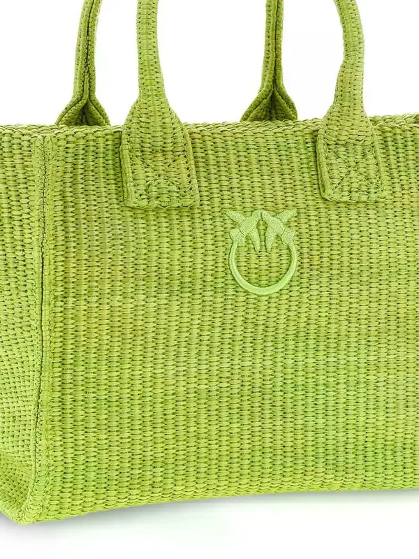 Pinko Love Birds Diamond Woven Tote Bag