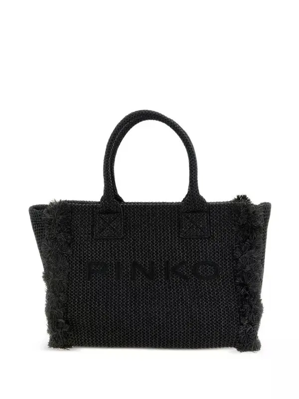 Pinko Raffia Beach Tote With Logo And Tassels