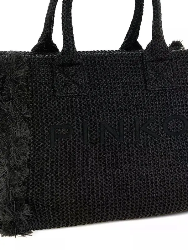 Pinko Raffia Beach Tote With Logo And Tassels