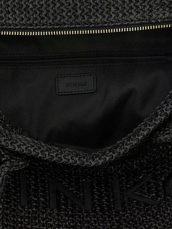 Pinko Raffia Beach Tote With Logo And Tassels