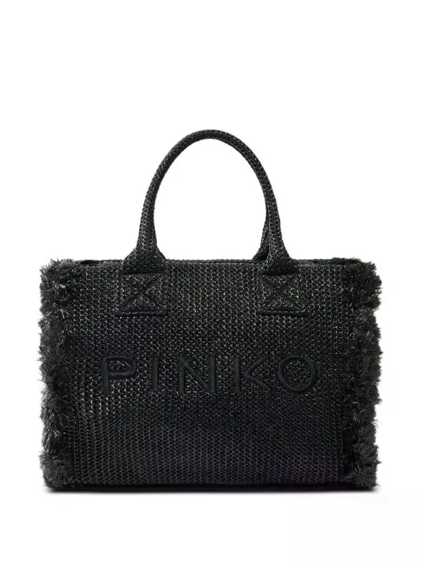 Pinko Raffia Beach Tote With Logo And Tassels
