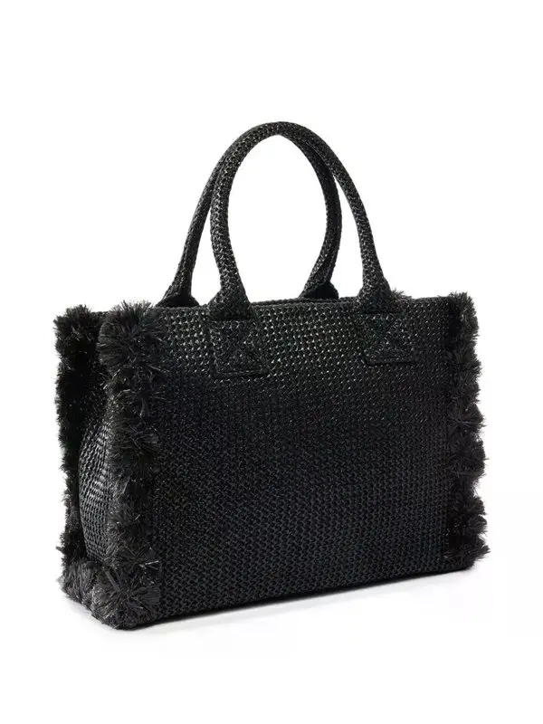 Pinko Raffia Beach Tote With Logo And Tassels