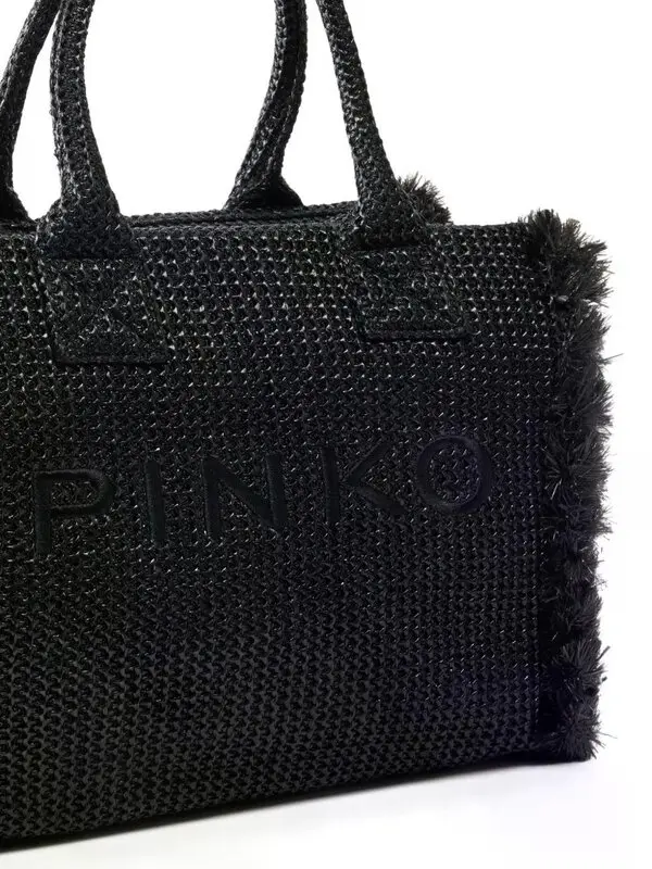 Pinko Raffia Beach Tote With Logo And Tassels