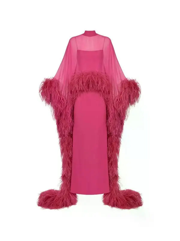 TALLER MARMO Feather-trim Cape Dress - Pink