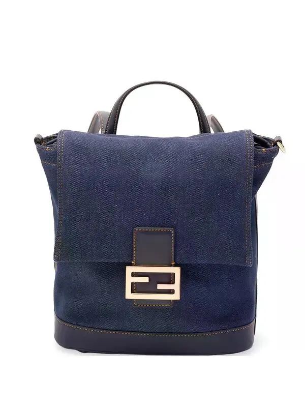 Fendi Ff-plaque Denim Backpack - Blue