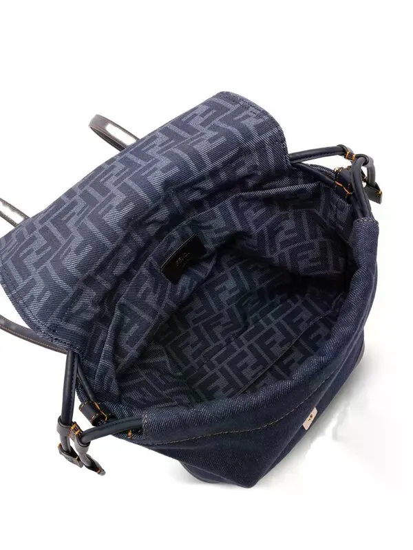 Fendi Ff-plaque Denim Backpack - Blue