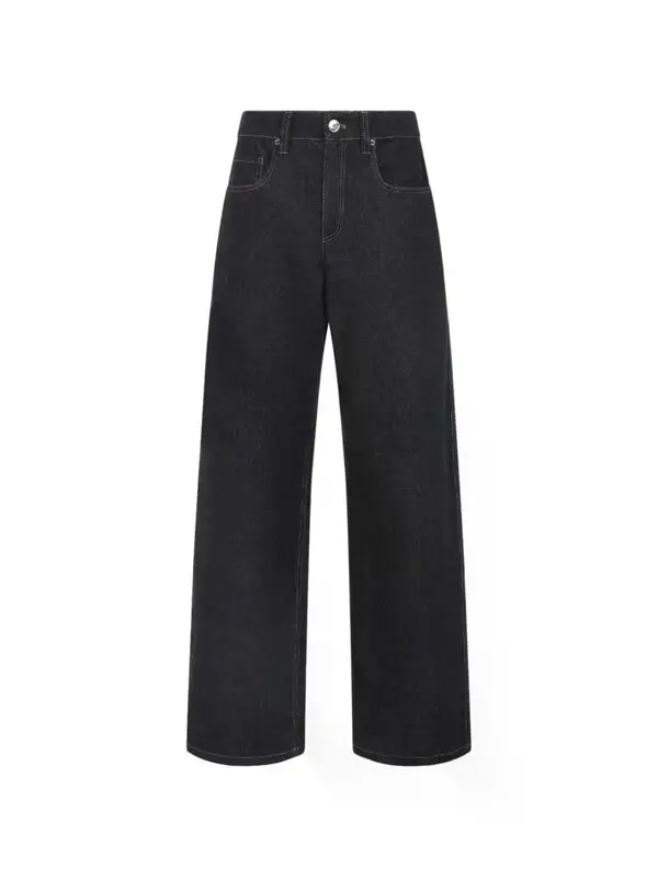 Brunello Cucinelli Contrast-stitch Wide-leg Jeans - Black