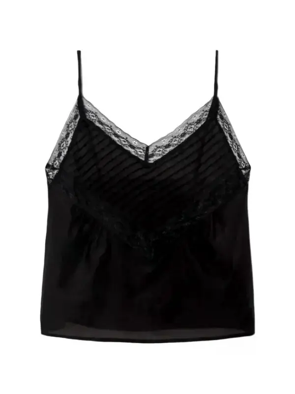 RE/DONE Sofia Lace-trim Pintuck Camisole - Black