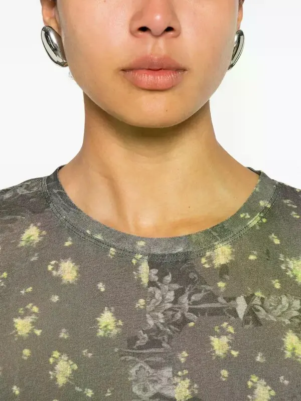 GANNI Floral-print Long-sleeve T-shirt - Green