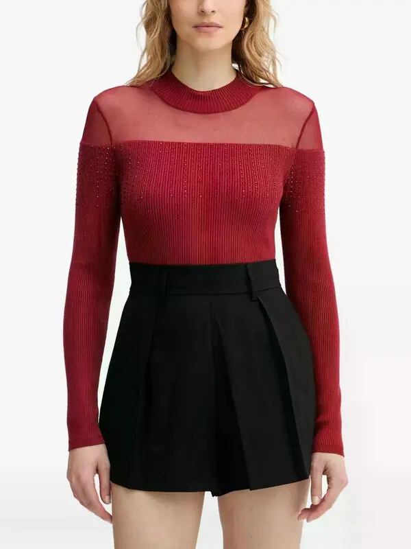 Guess Mesh Embellished Sweater - Red