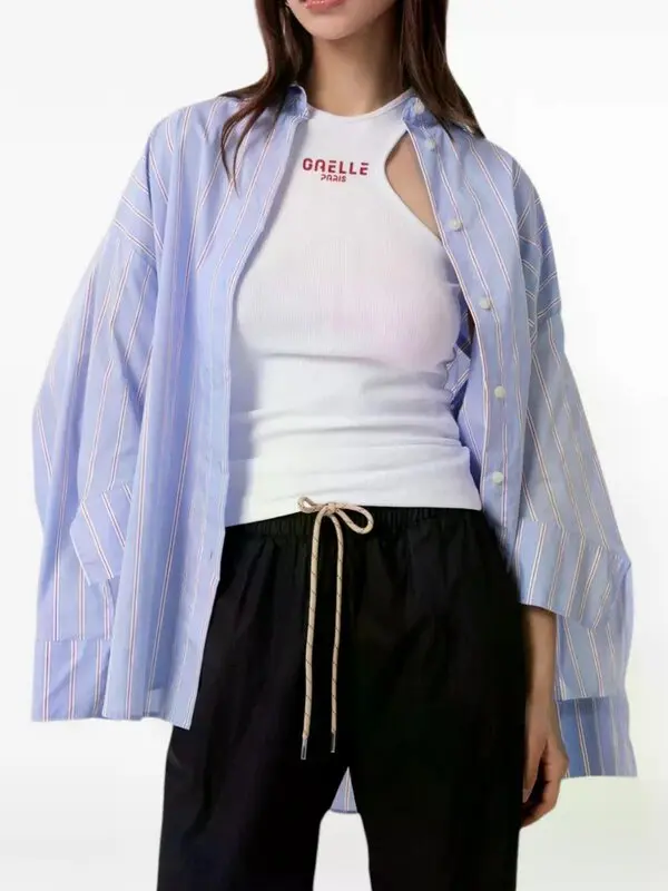 GAËLLE PARIS Oversized Striped Slogan-print Shirt