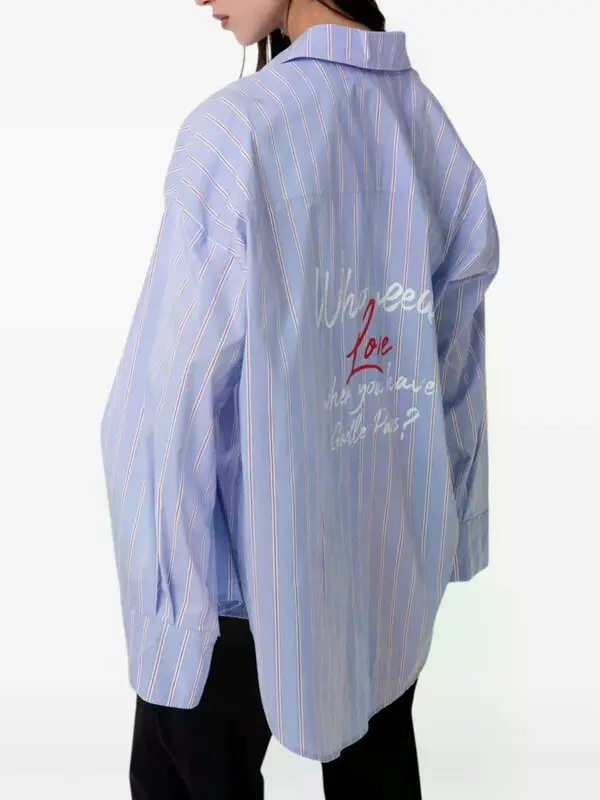 GAËLLE PARIS Oversized Striped Slogan-print Shirt
