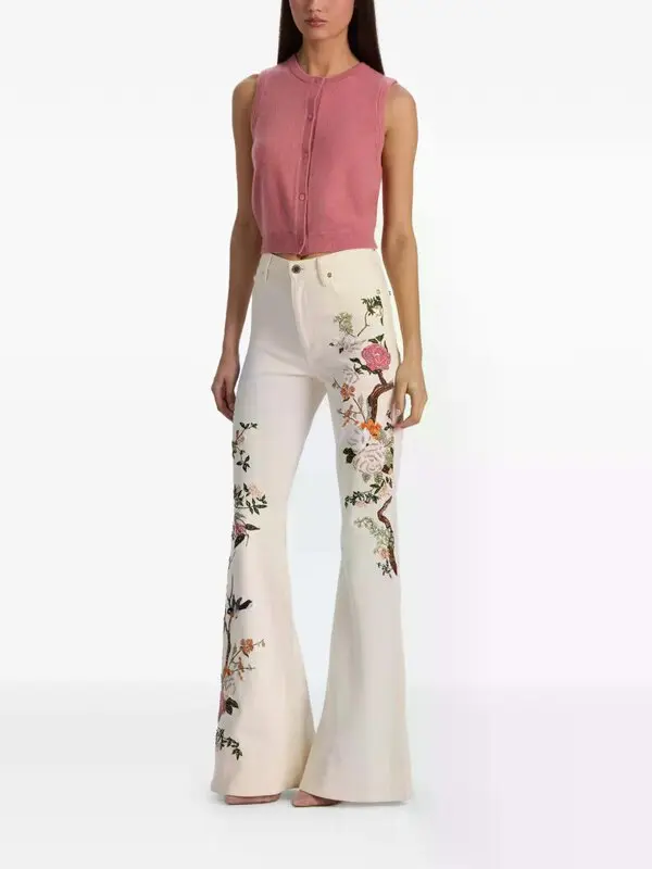 Alice + Olivia Floral Embroidered Flare Jeans
