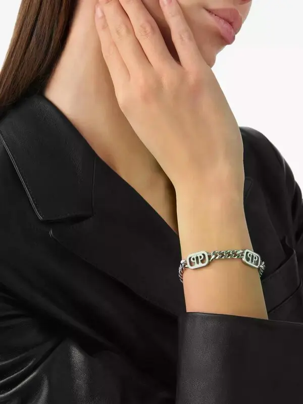 Philipp Plein Lettering Curb-link Bracelet - Silver
