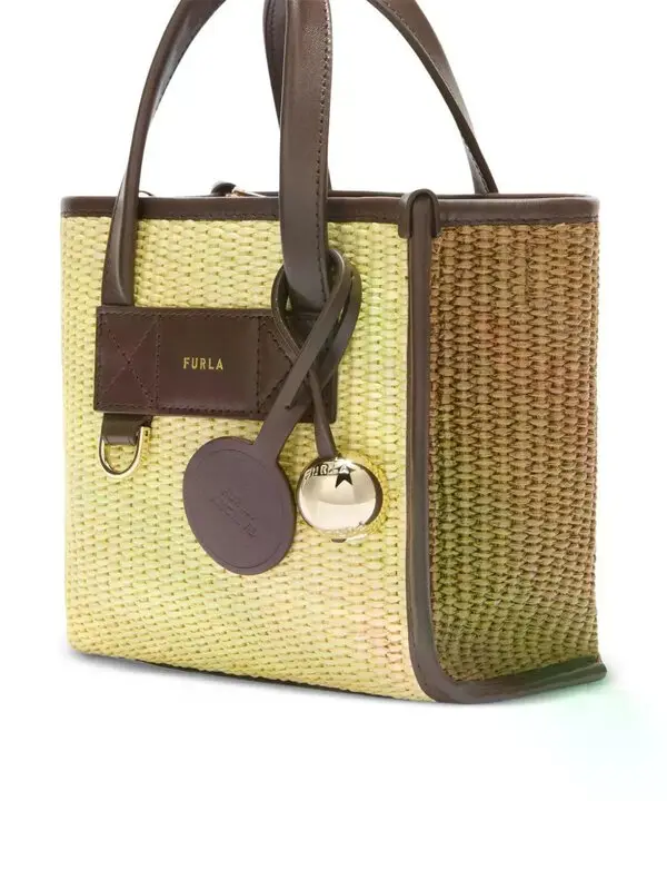Furla Mini Tote Bag With Woven Texture And Leather Trim - Neutrals