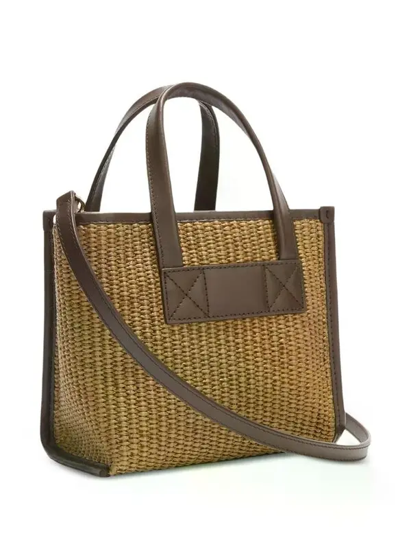 Furla Mini Tote Bag With Woven Texture And Leather Trim - Neutrals