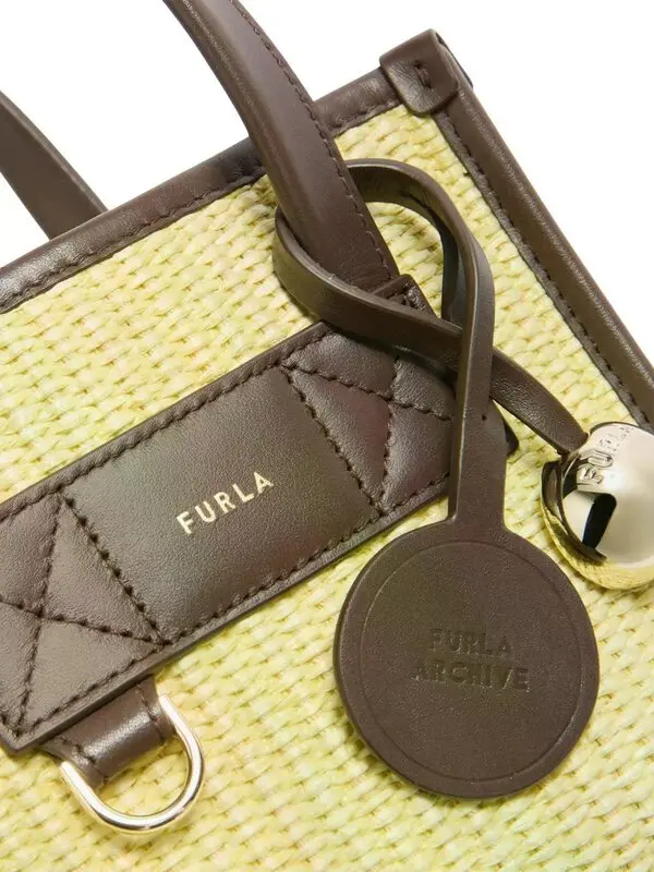 Furla Mini Tote Bag With Woven Texture And Leather Trim - Neutrals