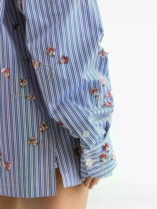 Dolce & Gabbana Poplin Shirt With Crystal Flower Embroidery