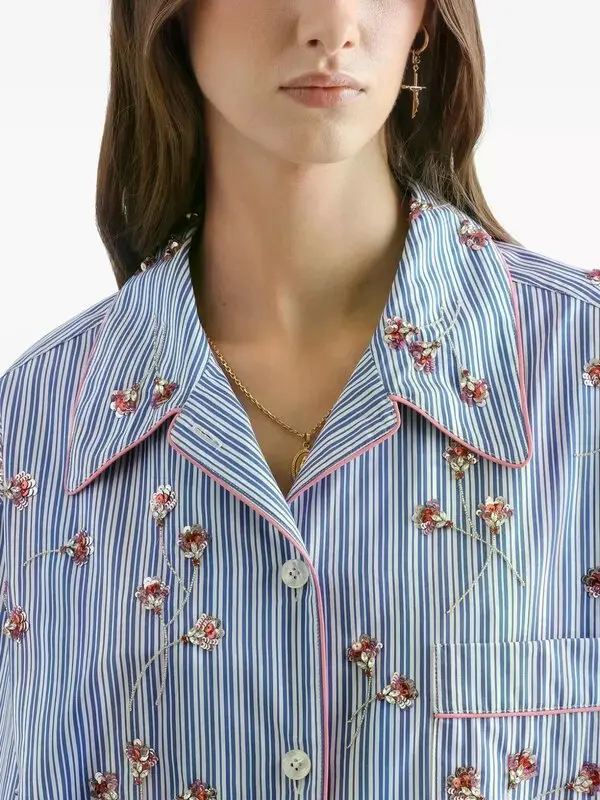 Dolce & Gabbana Poplin Shirt With Crystal Flower Embroidery