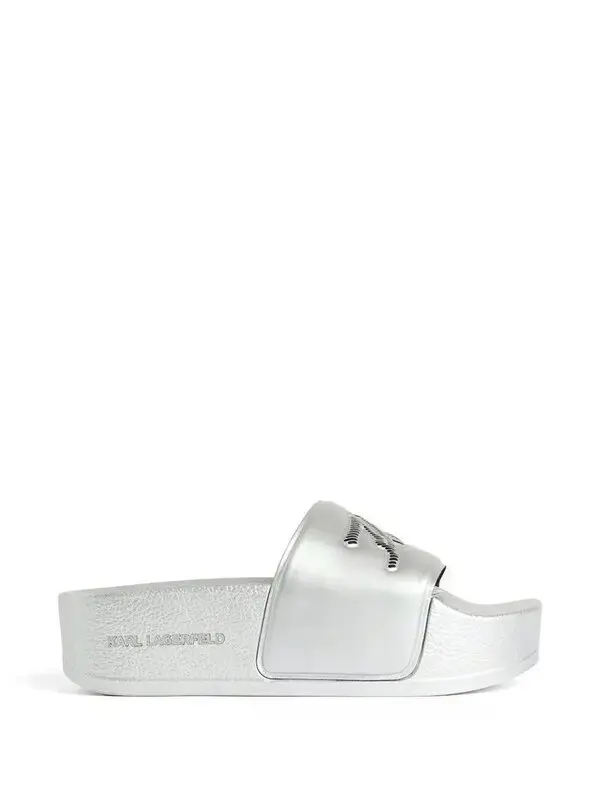 Karl Lagerfeld Kondo Maxi Logo-embossed Slides - Silver