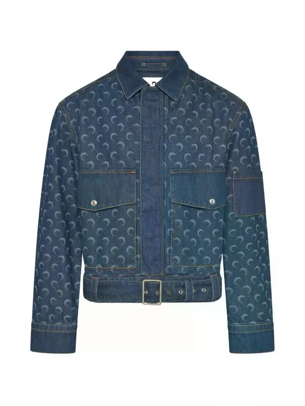 MARINE SERRE Belted Moon-print Denim Jacket - Blue