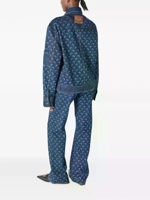 MARINE SERRE Belted Moon-print Denim Jacket - Blue