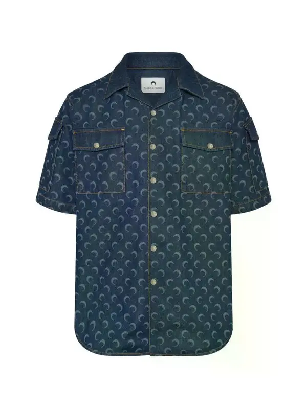 MARINE SERRE Loose Short Sleeve Denim Shirt - Blue