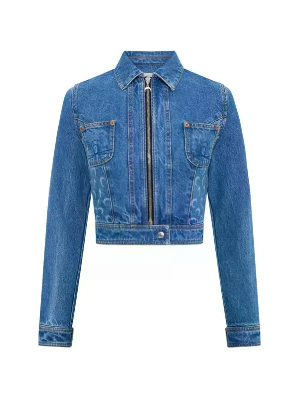 MARINE SERRE Moon-print Cropped Denim Jacket - Blue