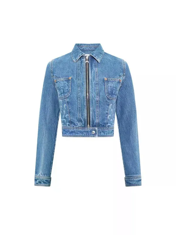 MARINE SERRE Moon-print Cropped Denim Jacket - Blue