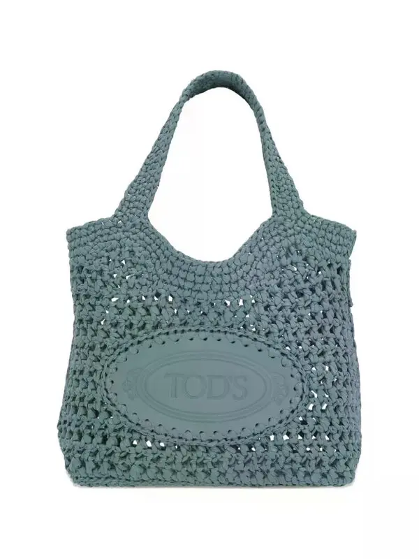 TOD'S Crochet-knit Tote Bag With Logo Patch - Blue