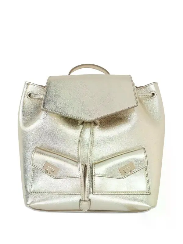FERRAGAMO Metallic-finish Leather Backpack - Gold