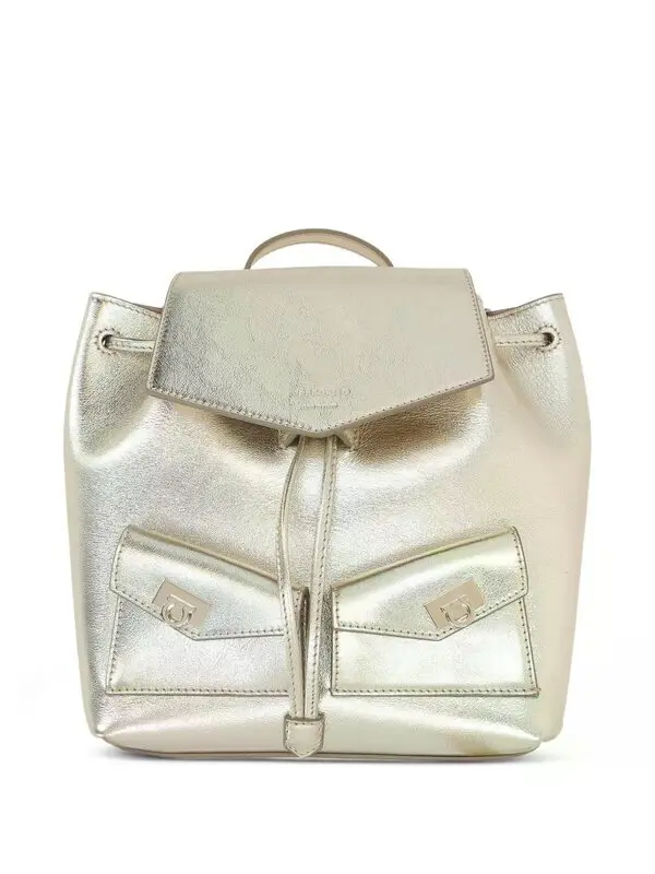 FERRAGAMO Metallic-finish Leather Backpack - Gold