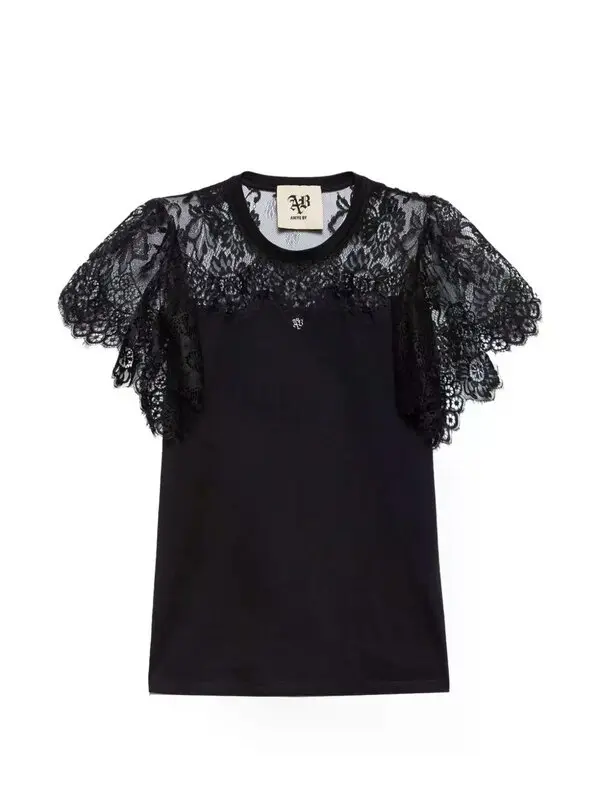 ANIYE BY Harlem Lace-paneled Butterfly-sleeve T-shirt - Black