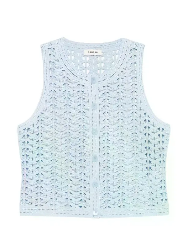Sandro Buttoned Crochet Top - Blue