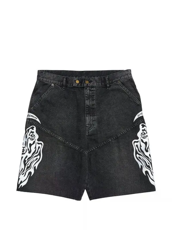 WARREN LOTAS Embroidered Moto Denim Shorts - Black