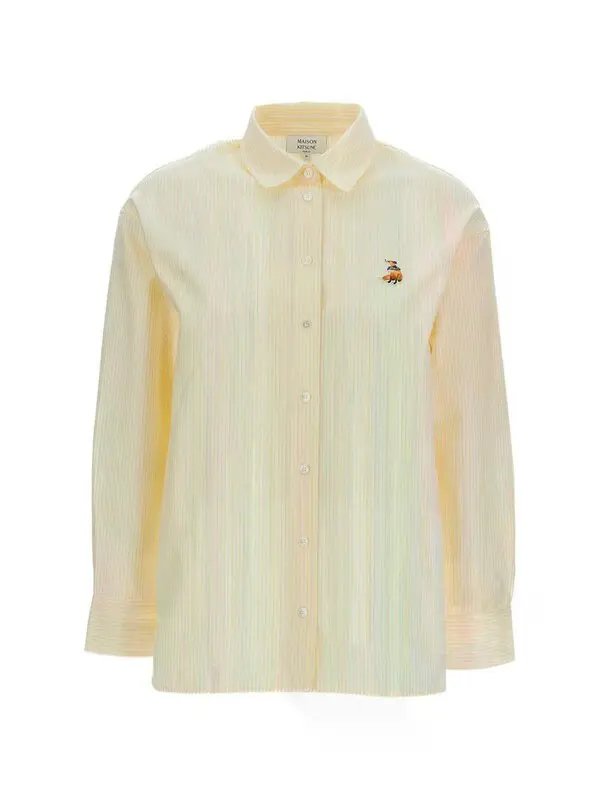 Maison Kitsuné Striped Embroidered-patch Shirt - Yellow