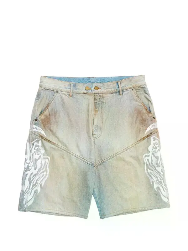 WARREN LOTAS Embroidered Reaper Denim Shorts - Blue
