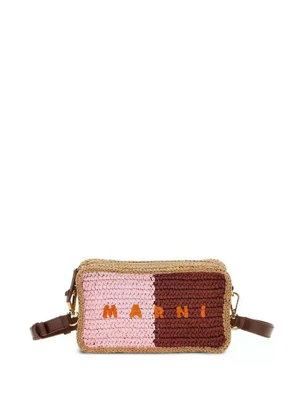 Marni Logo-embroidered Woven Shoulder Bag - Brown
