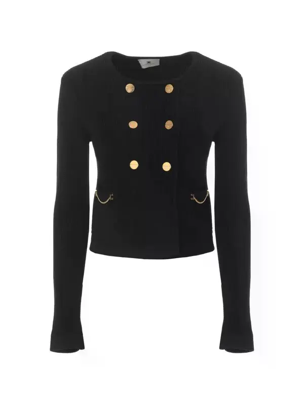 Elisabetta Franchi Double-breasted Ribbed Cardigan - Black