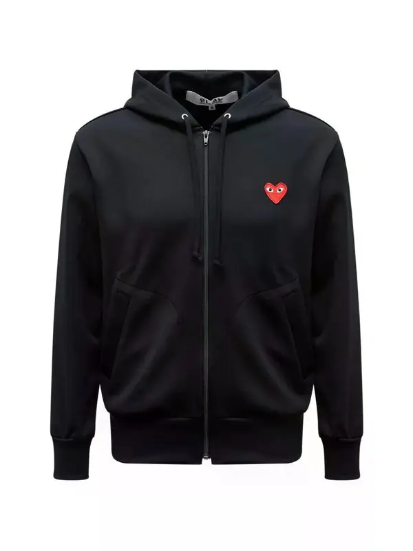 Play Comme Des Garcon Heart-patch Zip-up Hoodie - Black
