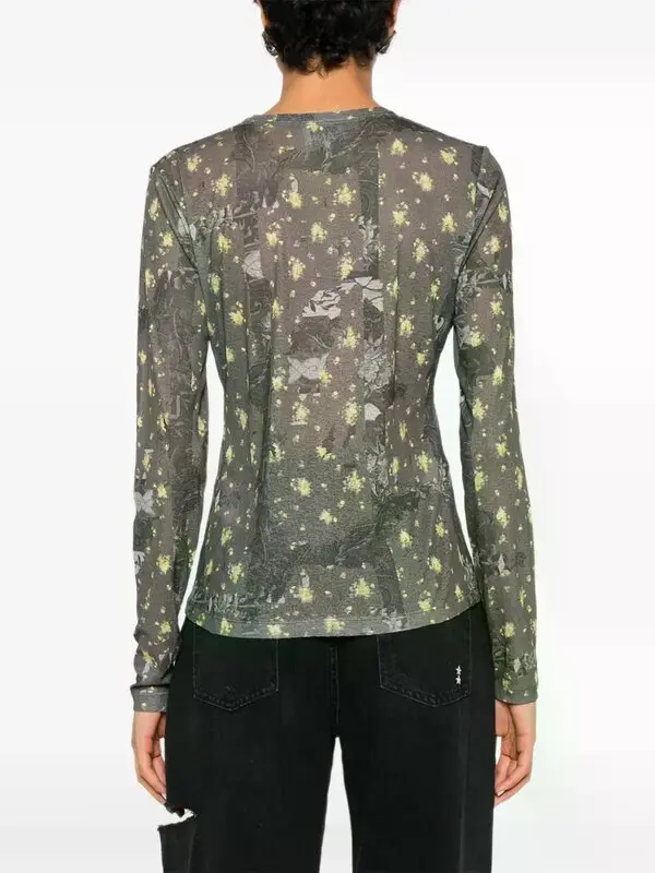 GANNI Floral-print Long-sleeve T-shirt - Green
