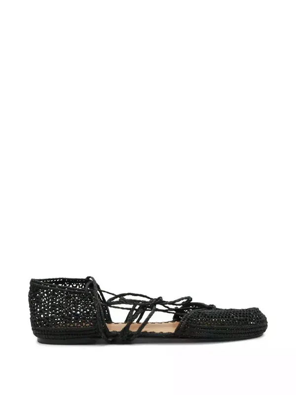 ODISSI Crochet Lace-up Ballet Flats - Black