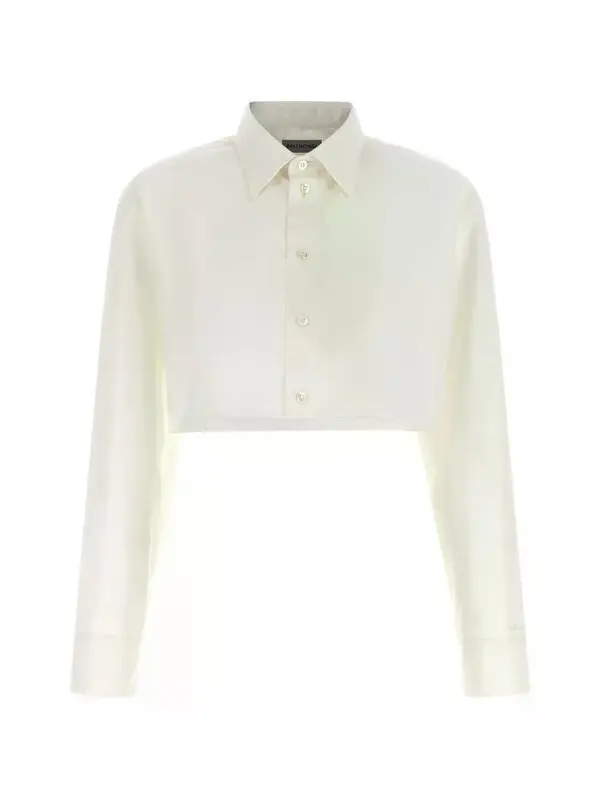 Balenciaga Embroidered-logo Cropped Shirt - Neutrals