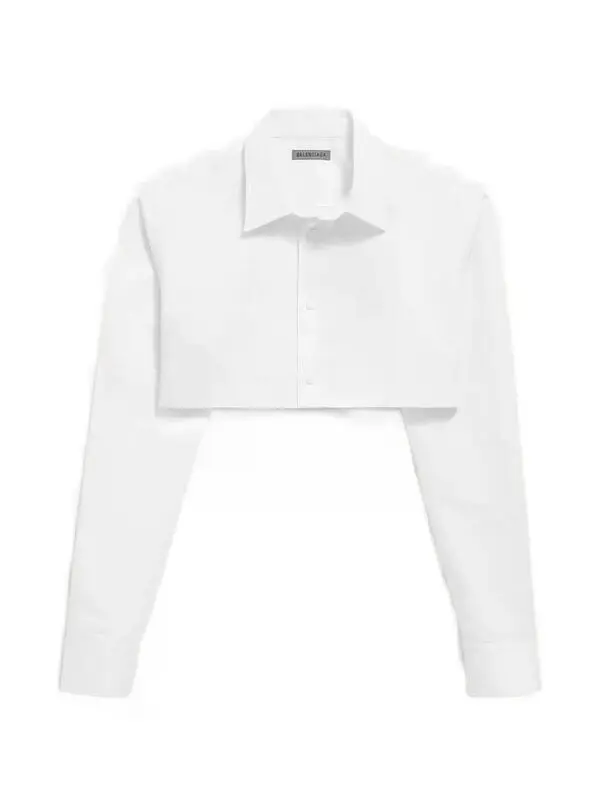 Balenciaga Embroidered-logo Cropped Shirt - Neutrals